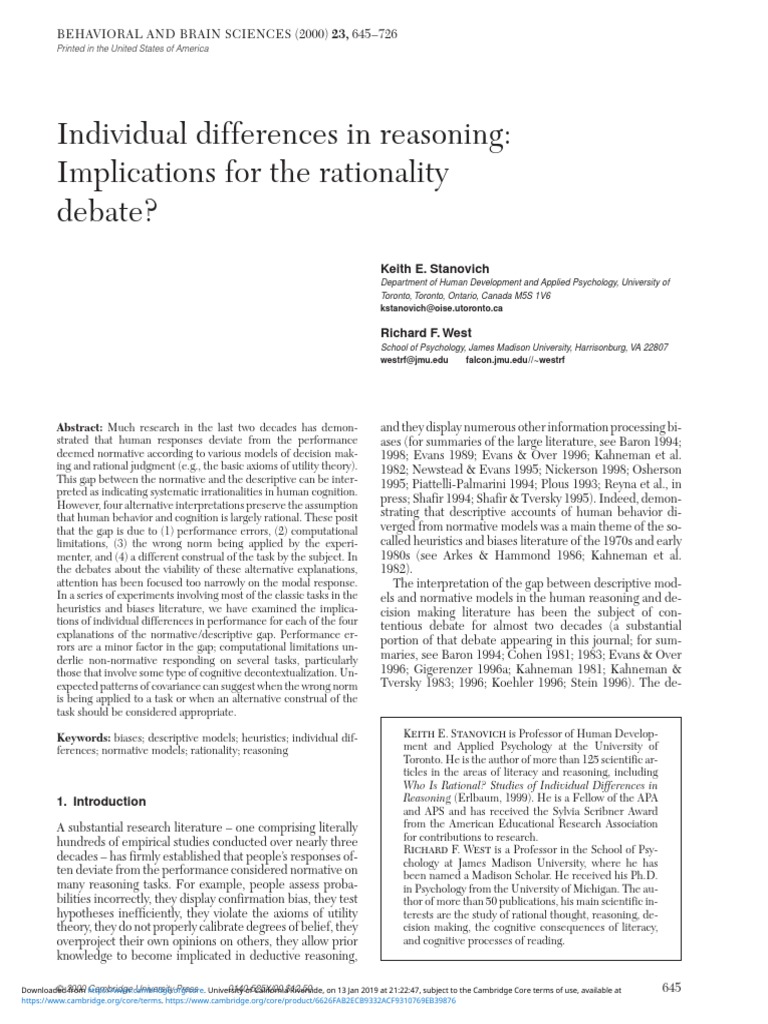 Individual Differences in Reasoning | Download Free PDF | Heuristics In ...
