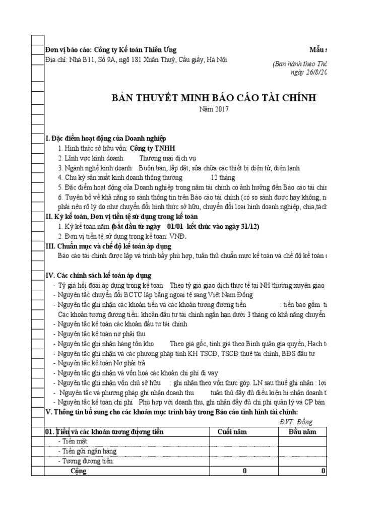 Thuyết minh BCTC theo Thông tư 133 | PDF