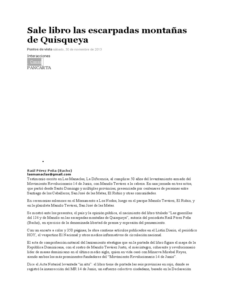Sale Libro Las Escarpadas Montañas de Quisqueya | PDF | República Dominicana | Periódico Y Revista