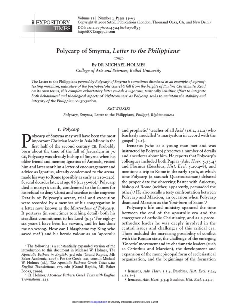 Holmes, M. (2006) - Polycarp of Smyrna, Letter To The Philippians. The ...