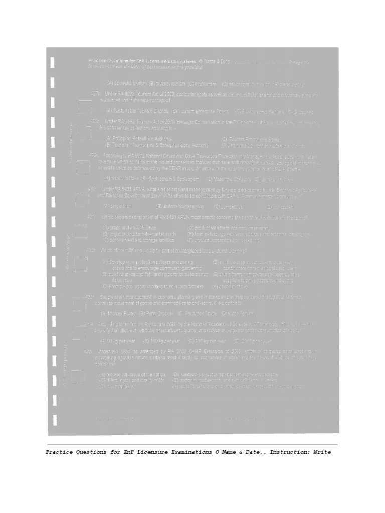 Practice Questions For Enp Licensure Examinations O Name & Date ...