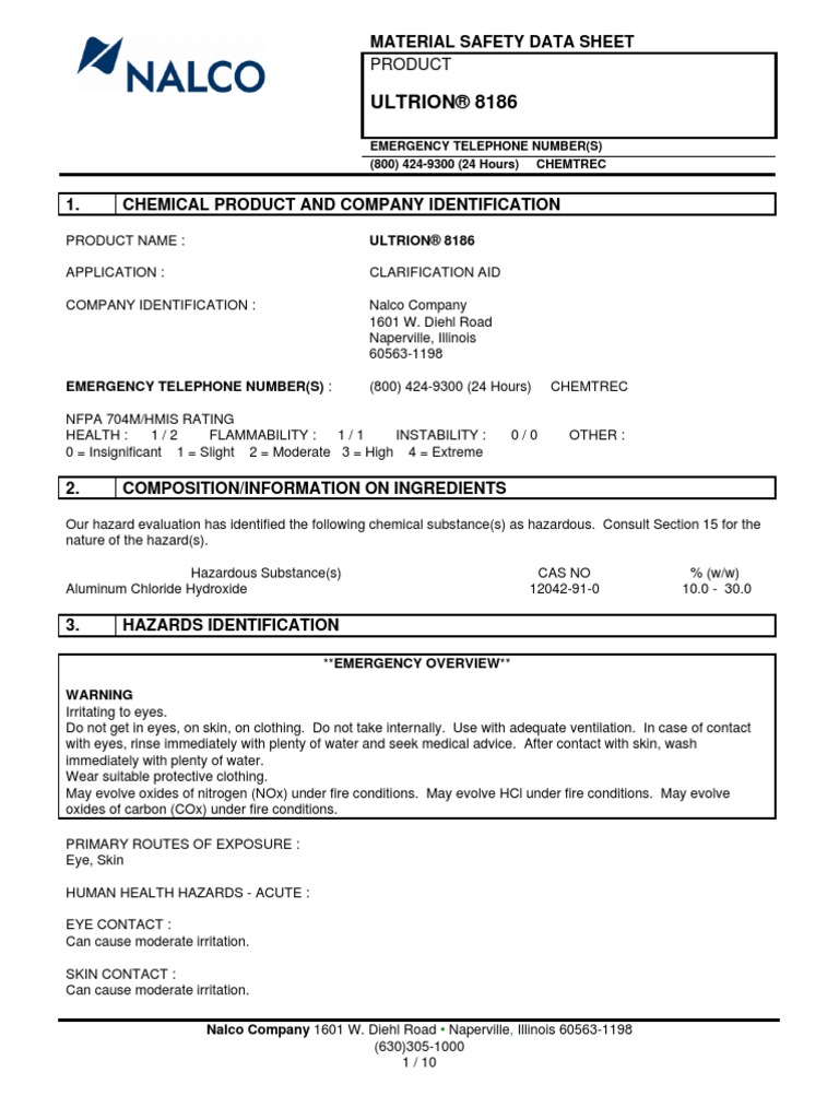 ULTRION® 8186: Material Safety Data Sheet | PDF | Dangerous Goods | Safety