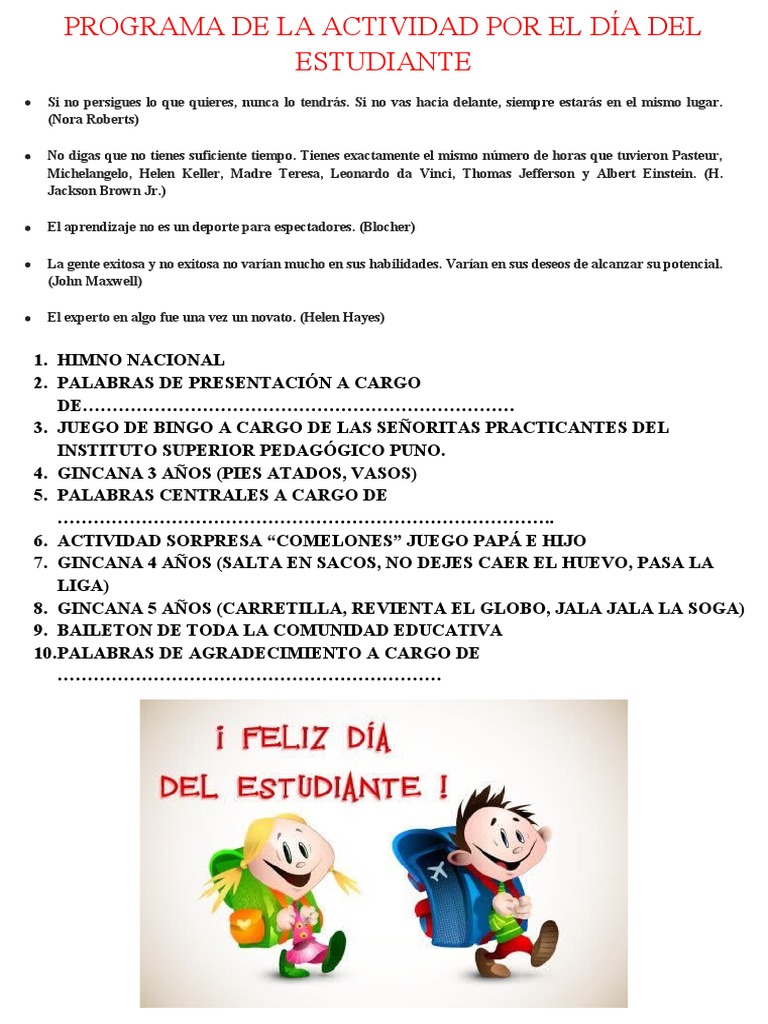 Programa de La Actividad Por El Día Del Estudiante | PDF