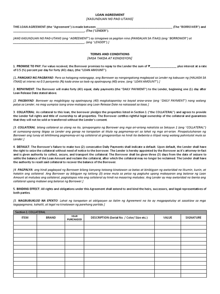 (Kasunduan NG Pag-Utang) : Loan Agreement | Download Free PDF ...