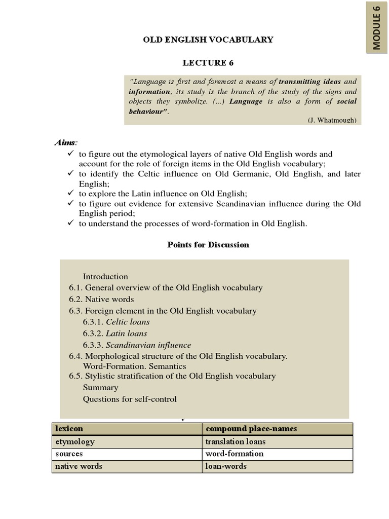 Old English Vocabulary and Influences | PDF | Anglo Saxons | English ...