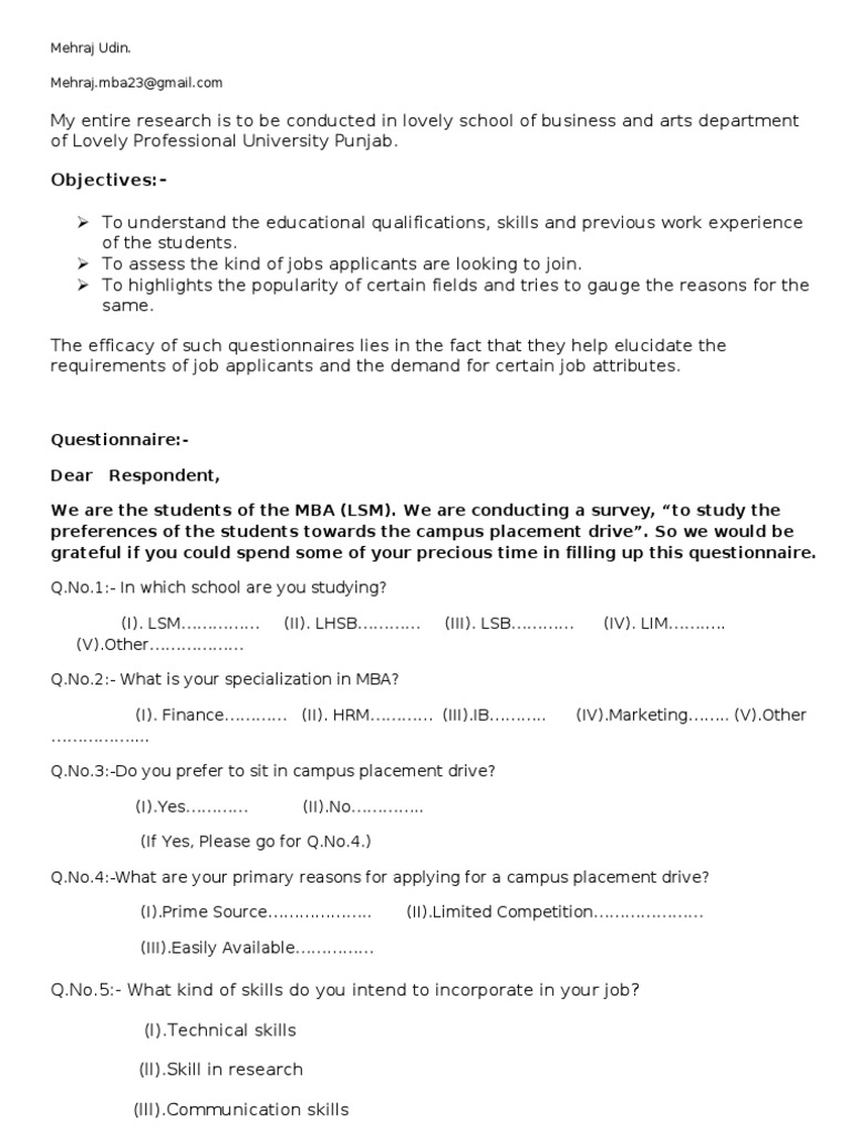 Questionnaire | PDF | Cognition | Behavior Modification