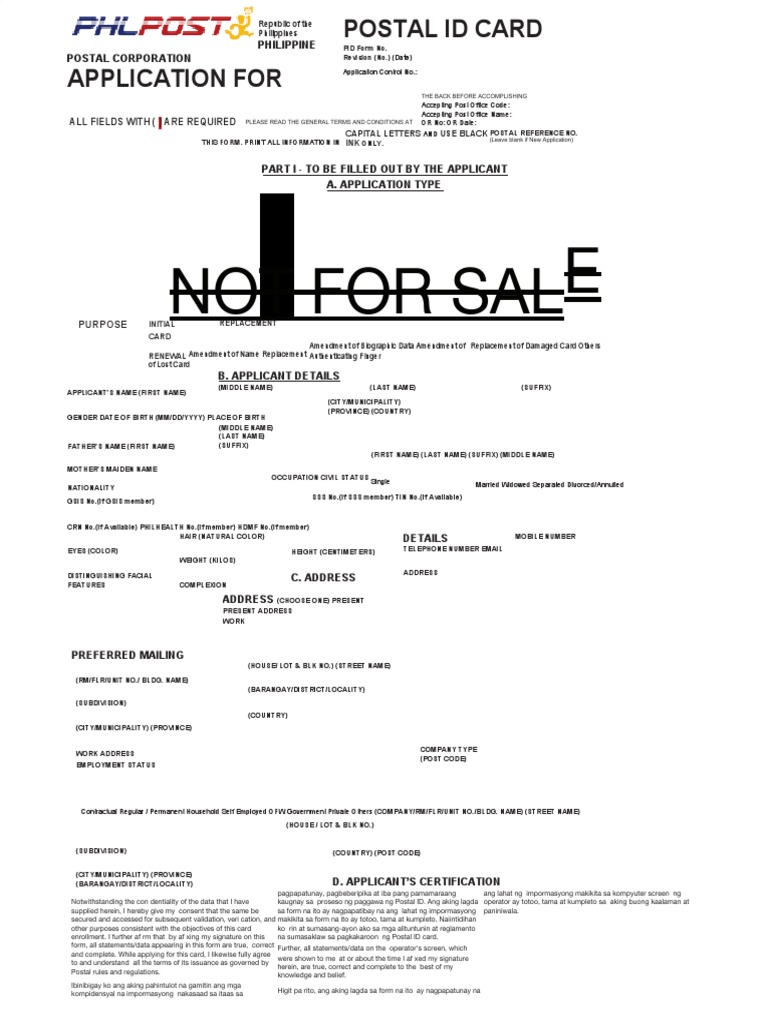Postal ID Application Form | PDF | Travel Visa | United States Postal ...