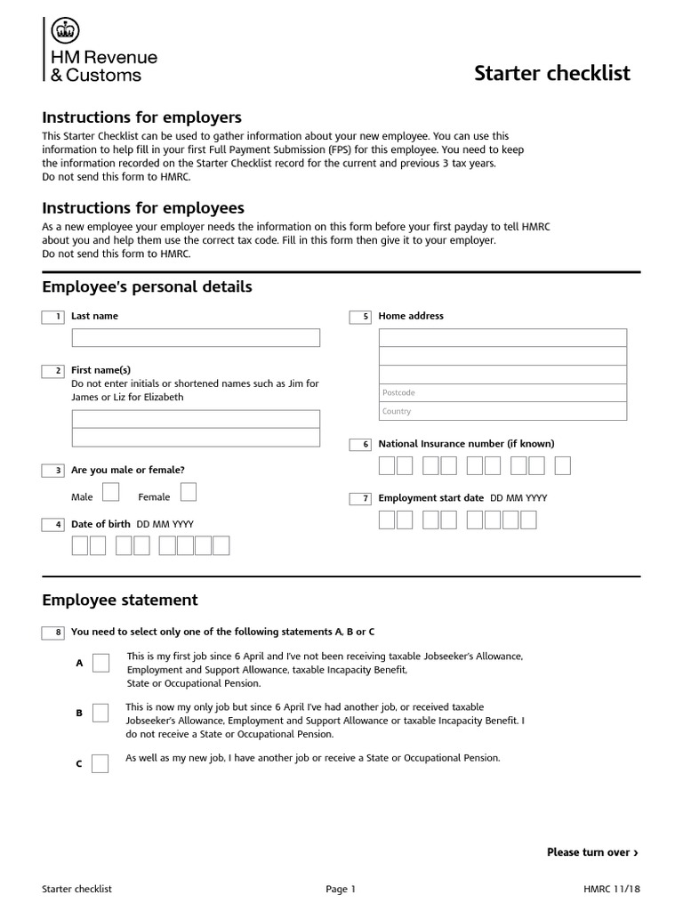 HMRC Starter Checklist for New Employees | PDF | Student Loan ...