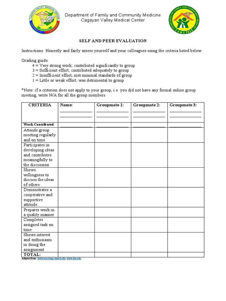Self and Peer Evaluation: Work Contributed | PDF | Career & Growth