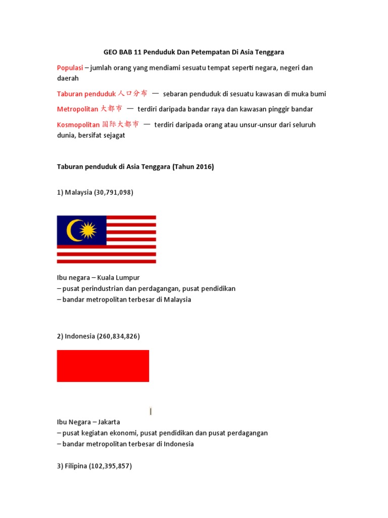 GEO BAB 11 Penduduk Dan Petempatan Di Asia Tenggara | PDF