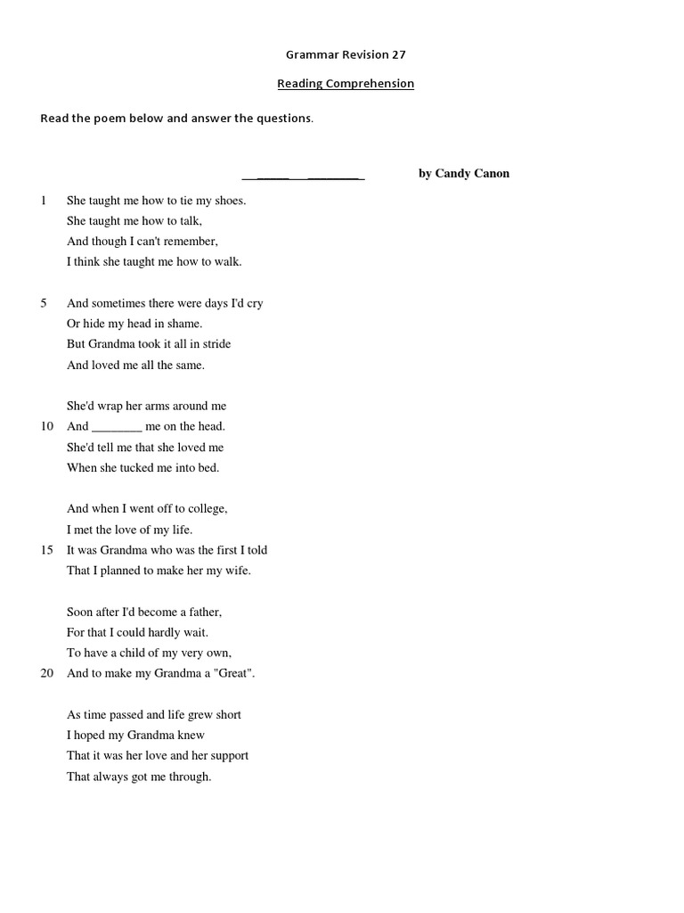 Poem Analysis: My Grandma's Love | PDF