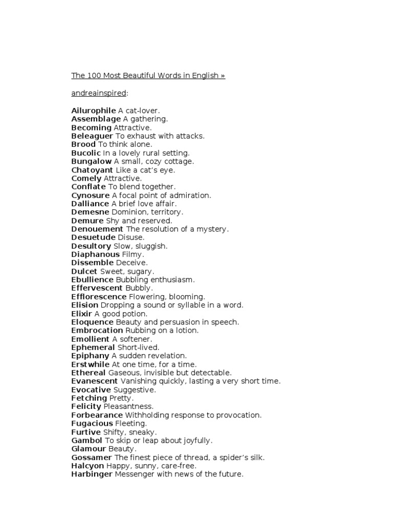 100 Most Beautiful English Words | PDF
