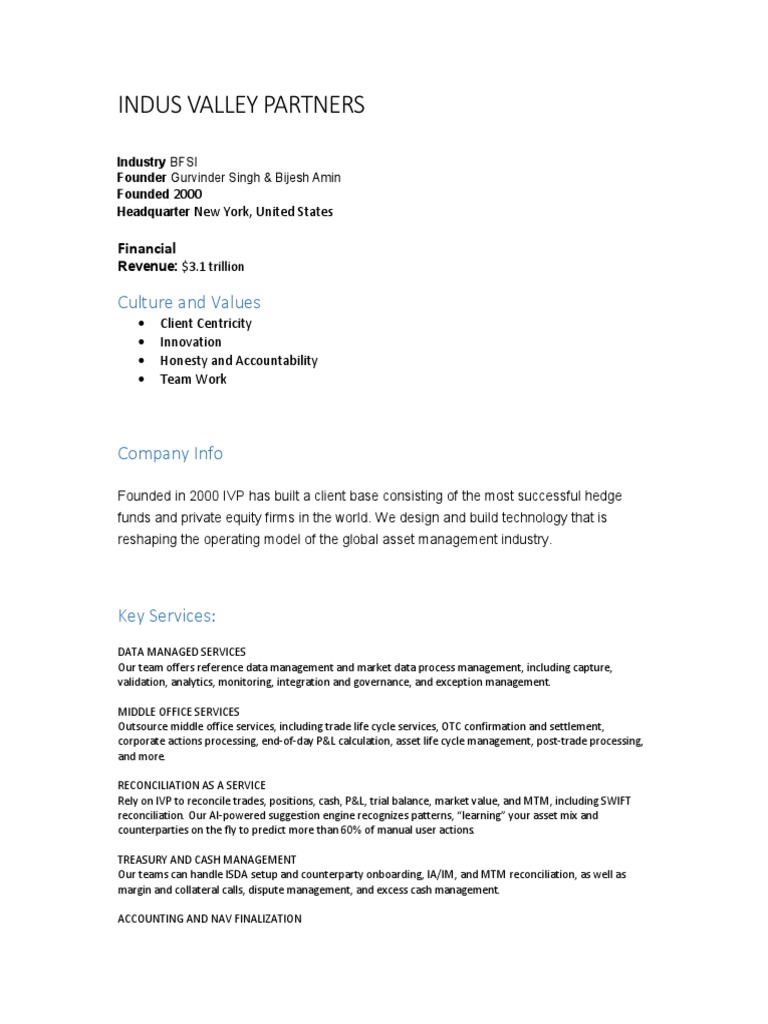 Indus Valley Partners | PDF | Hedge Fund | Private Equity
