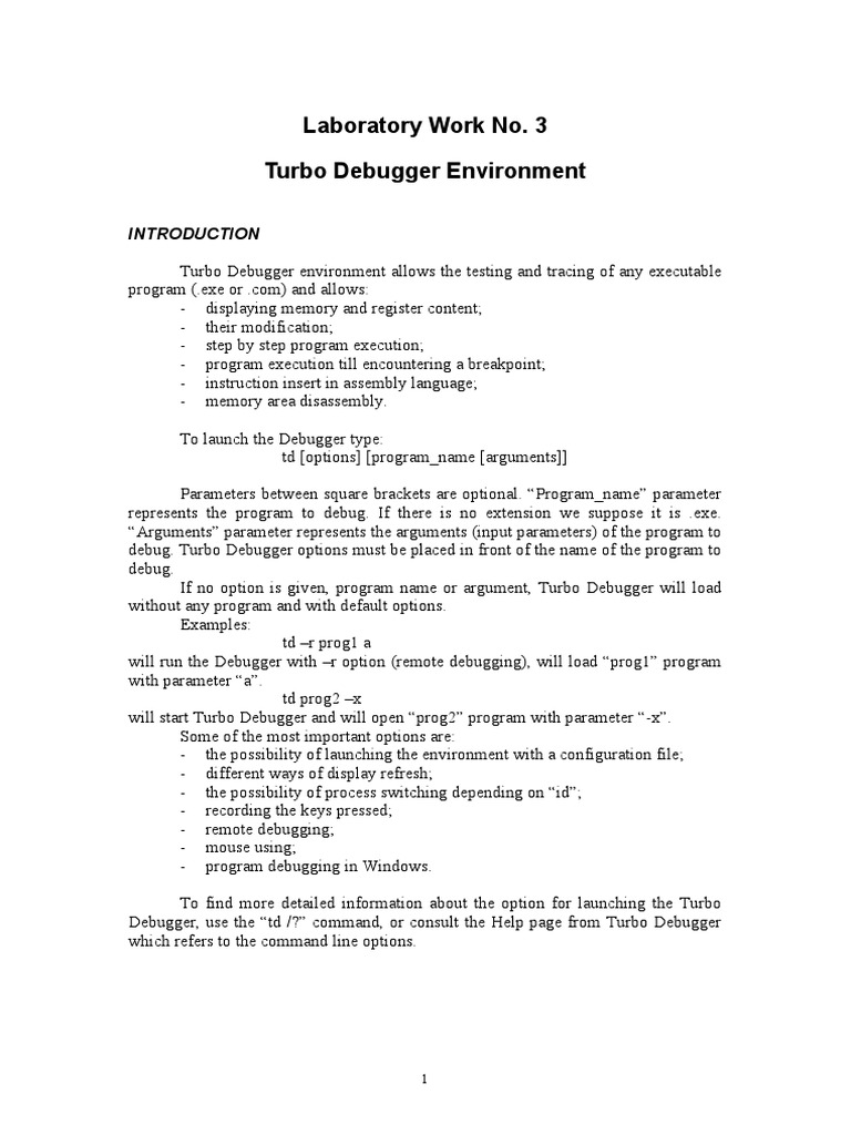 Laboratory Work No. 3 Turbo Debugger Environment | PDF | Computer Program | Programming