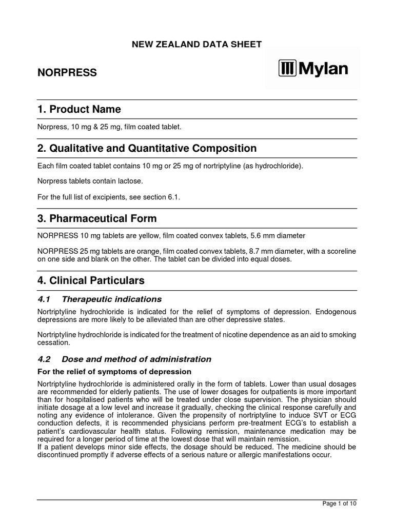 Norpress (Nortriptyline) Dosage & Uses | PDF | Antidepressant | Major ...