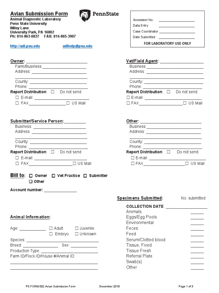 Avian Submission Form for Necropsy | PDF | Birds | Biology