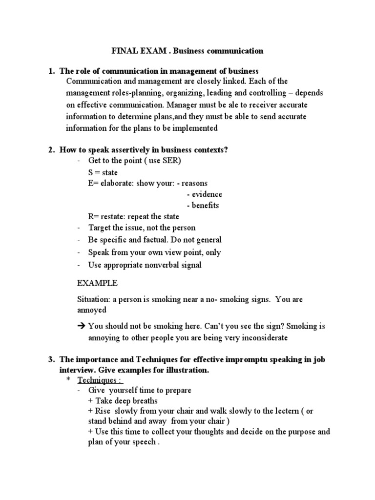 Final Exam of Business Communication | PDF | Communication | Information