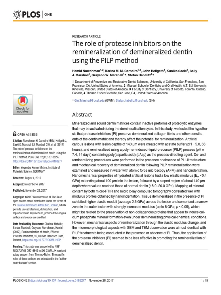 Protease Inhibitors in Dentin Remineralization | PDF | Scanning ...