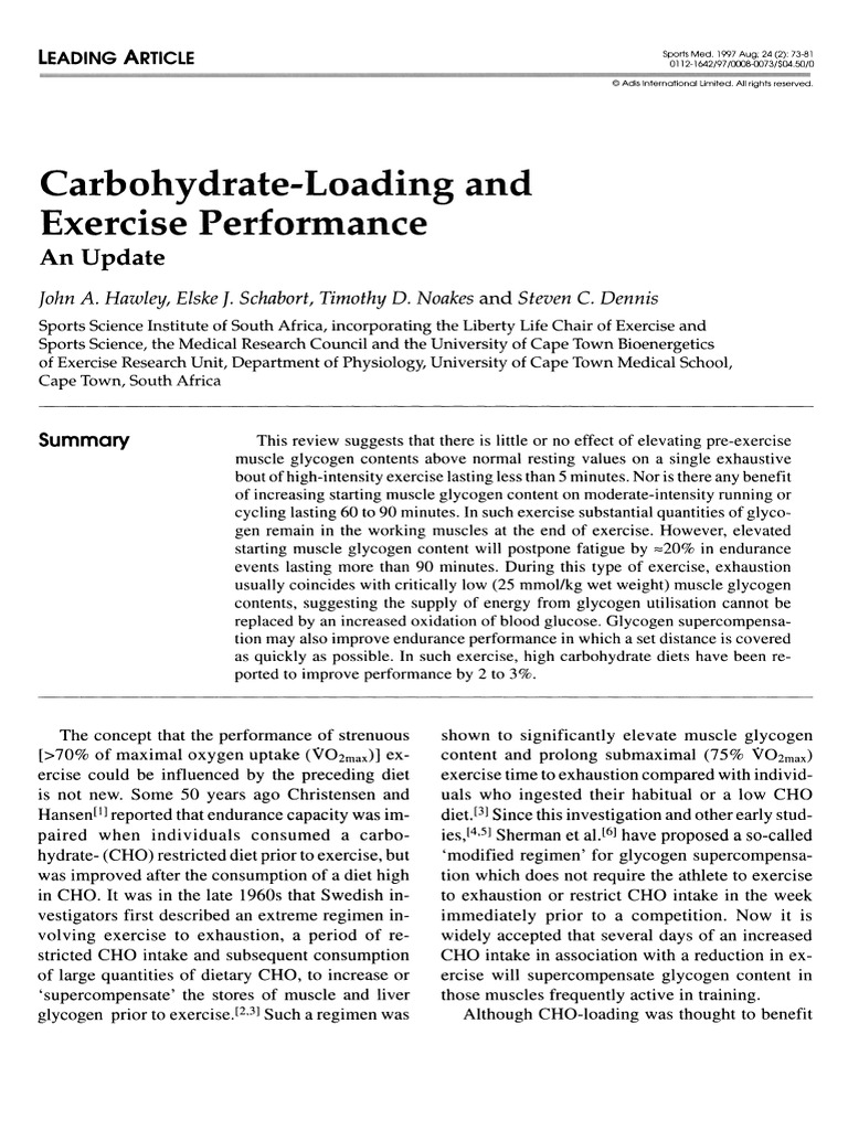 Carbohydrate-Loading and Exercise Performance: An Update | PDF ...