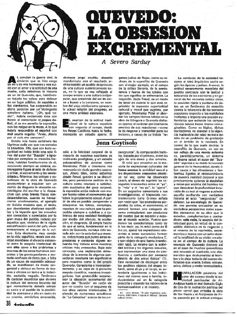 JUAN GOYTISOLO Quevedo La Obsesion Excremental RTXXXI N710 | PDF