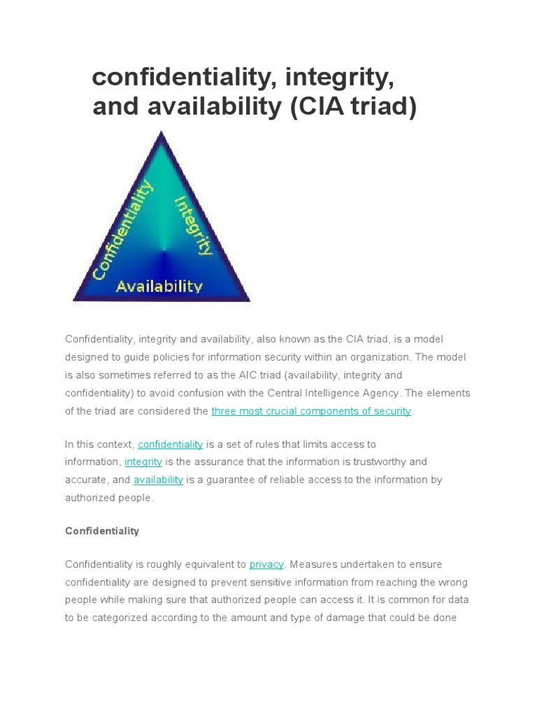 Confidentiality, Integrity, and Availability (CIA Triad) | PDF ...