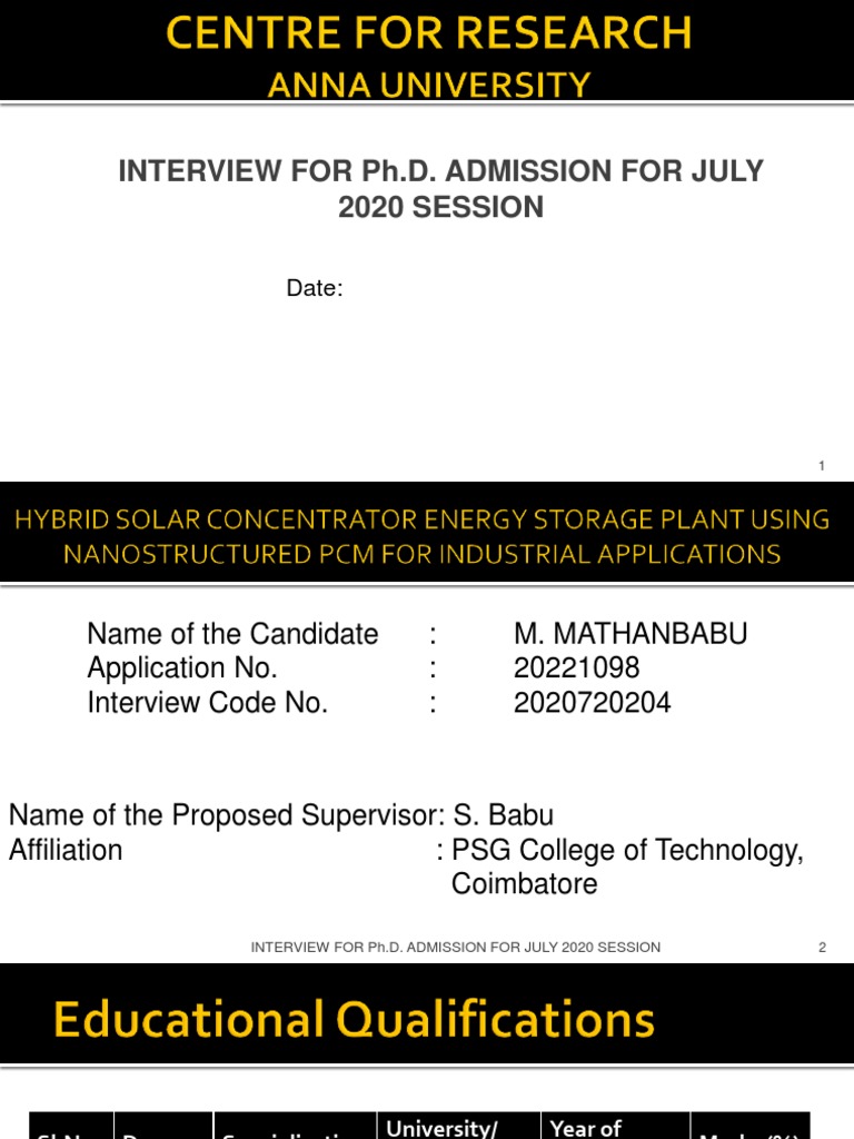 Interview For Ph.D. Admission For July 2020 SESSION: Date | PDF | Solar ...