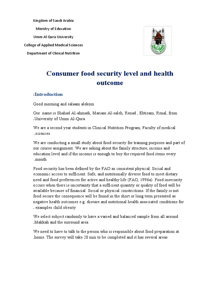 Food Security and Health Outcomes Study | PDF | Food Security | Foods