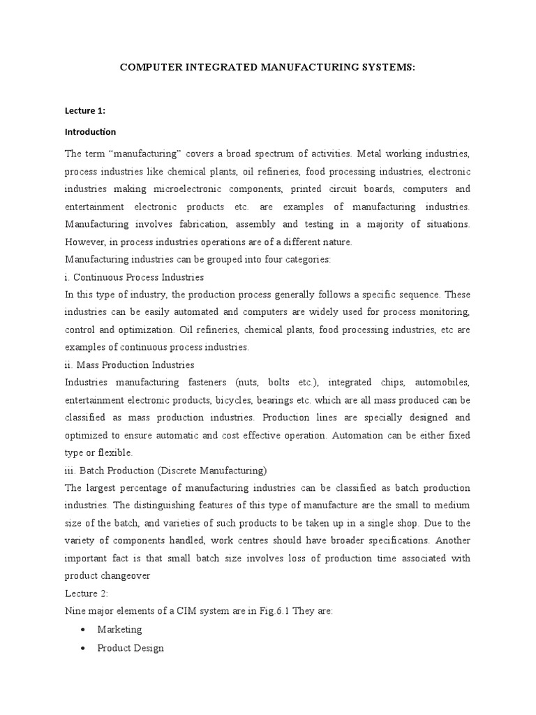 Computer Integrated Manufacturing Systems | PDF | Automation | Logistics