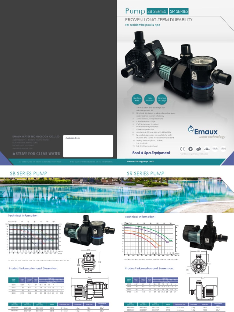 Emaux Sb30 SB SR Pump Leaflet English Double Page Version | PDF | Pump ...