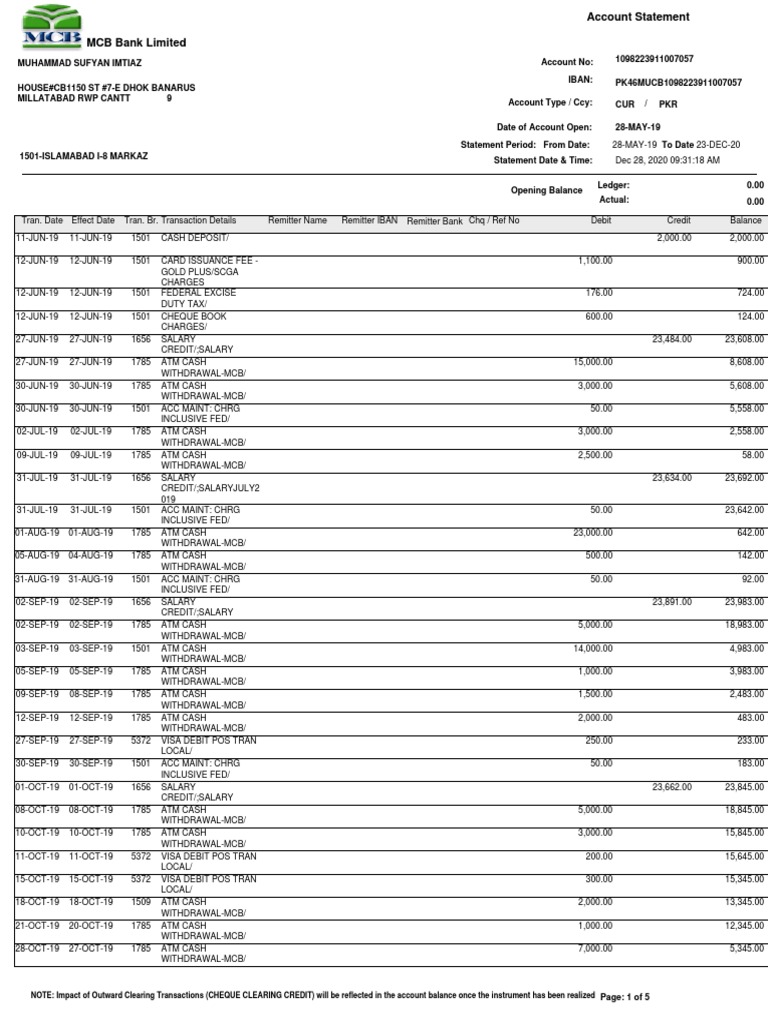MCB 2020 | PDF | Debit Card | Automated Teller Machine