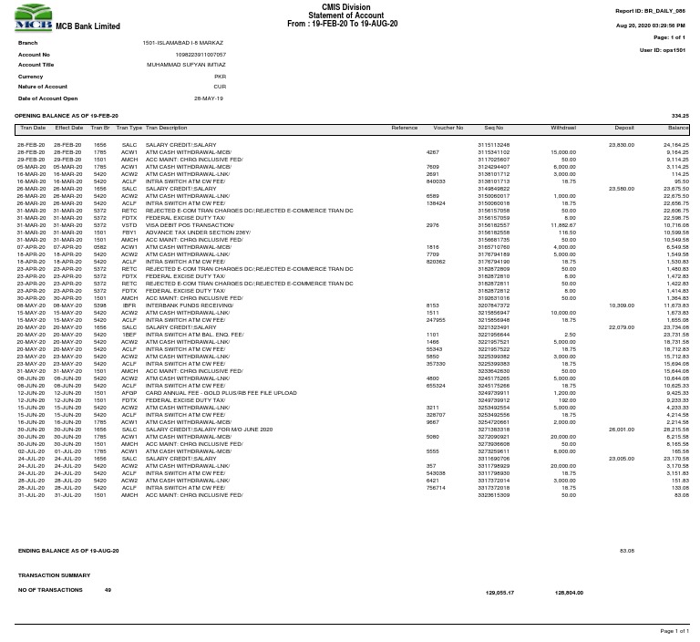 MCB 6-Month Bank Statement Summary | PDF | Automated Teller Machine ...