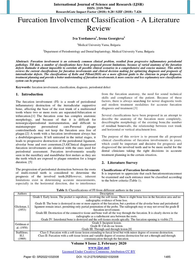 Furcation Involvement Classification - A Literature Review: Iva ...