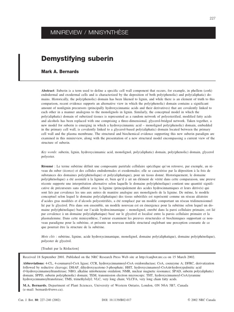 Demystifying Suberin: Minireview / Minisynthèse | PDF | Lignin ...