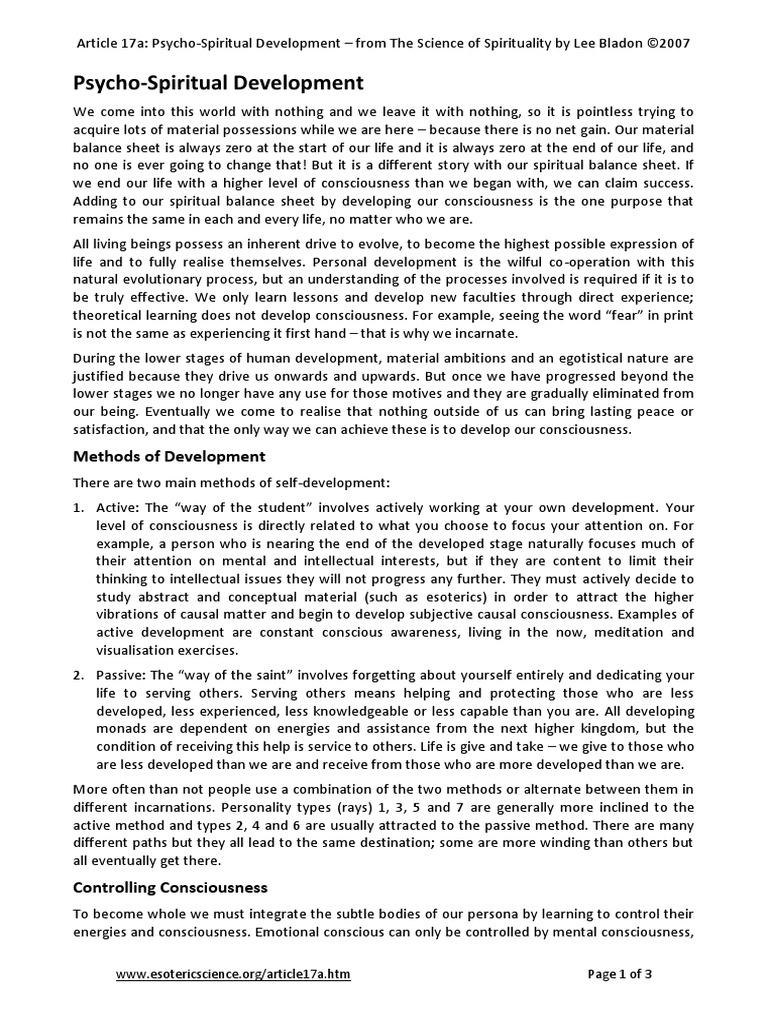 17a Psycho Spiritual Development | PDF | Consciousness | Thought