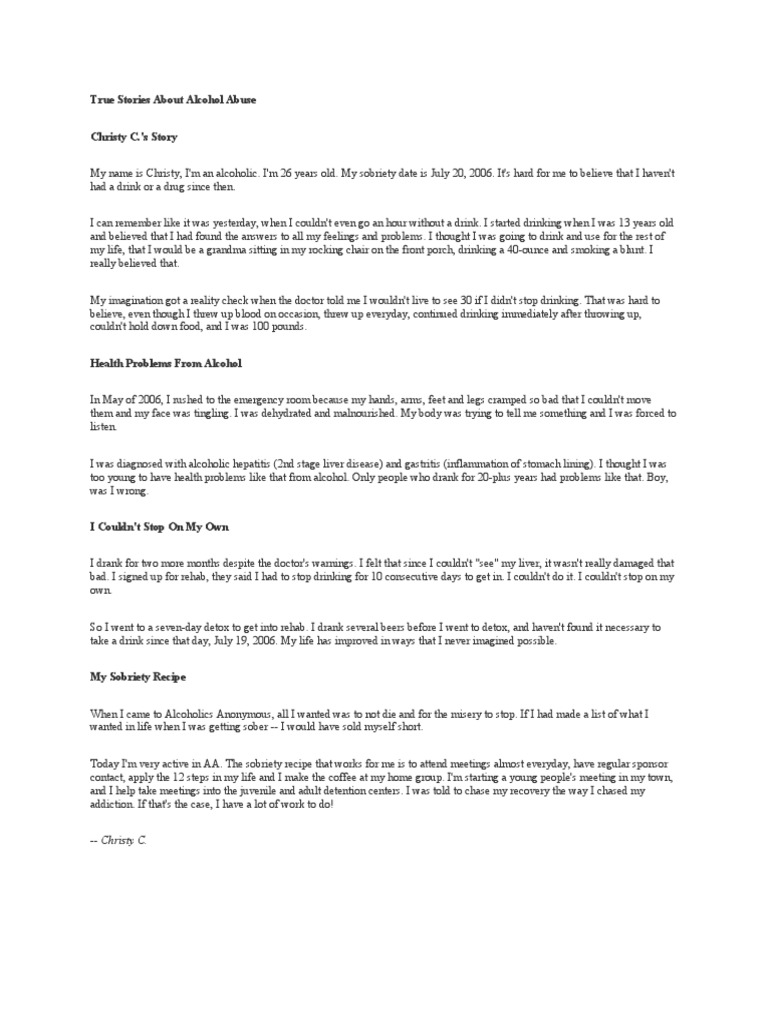 True Stories About Alcohol Abuse | PDF | Alcoholics Anonymous ...