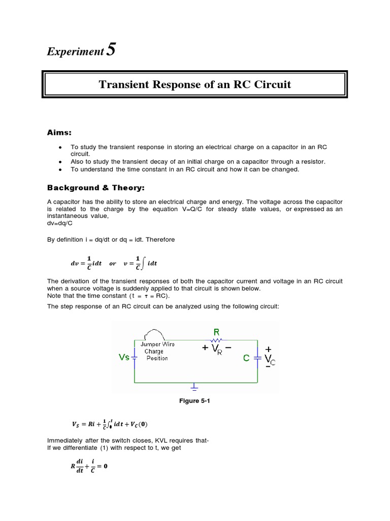 Experiment: Transient Response of An RC Circuit | PDF | Capacitor ...