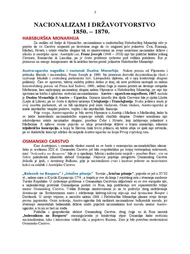 Lekcija 16 (B) - Nacionalizam I Drzavotvorstvo - Habsburska Monarhija I Osmansko Carstvo | PDF