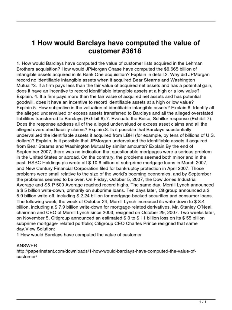 1 How Would Barclays Have Computed The Value of Customer | PDF ...