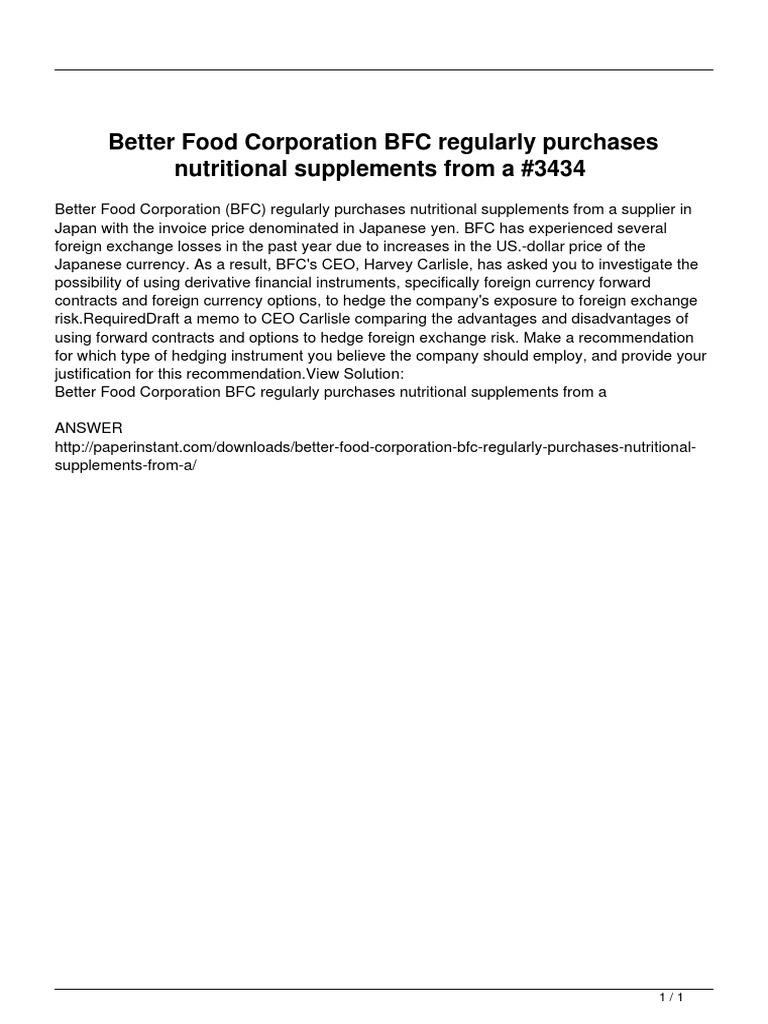 Better Food Corporation BFC Regularly Purchases Nutritional Supplements ...