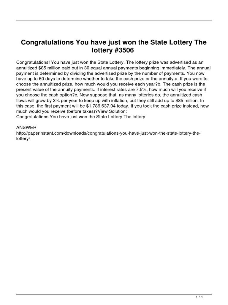 Congratulations You Have Just Won The State Lottery The Lottery | PDF