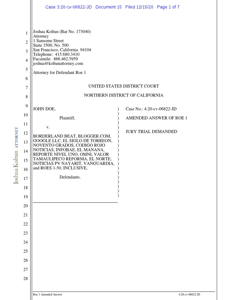 15 Amended Answer | PDF | Complaint | Demurrer