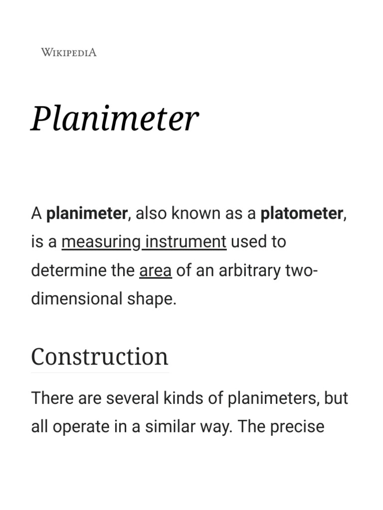 Planimeter - Wikipedia | PDF | Geometry | Geometric Measurement