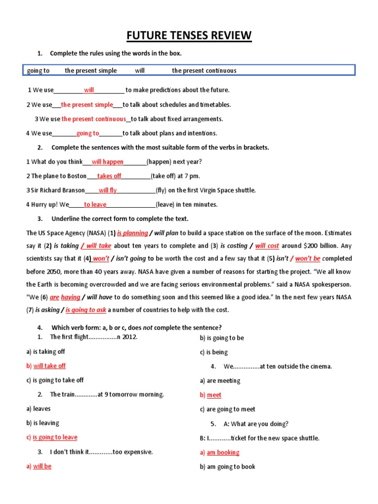 Future Tenses Exercises | PDF | Nasa | Spaceflight