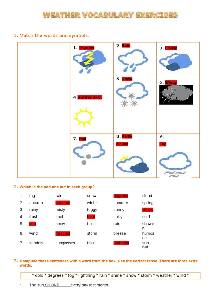 Weather Vocabulary and Exercises | PDF | Rain | Meteorology