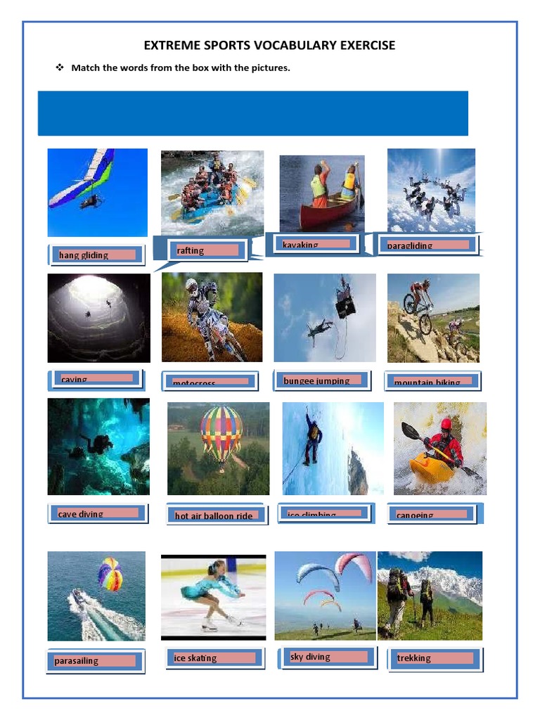 Extreme Sports Vocabulary Exercise 1 | PDF