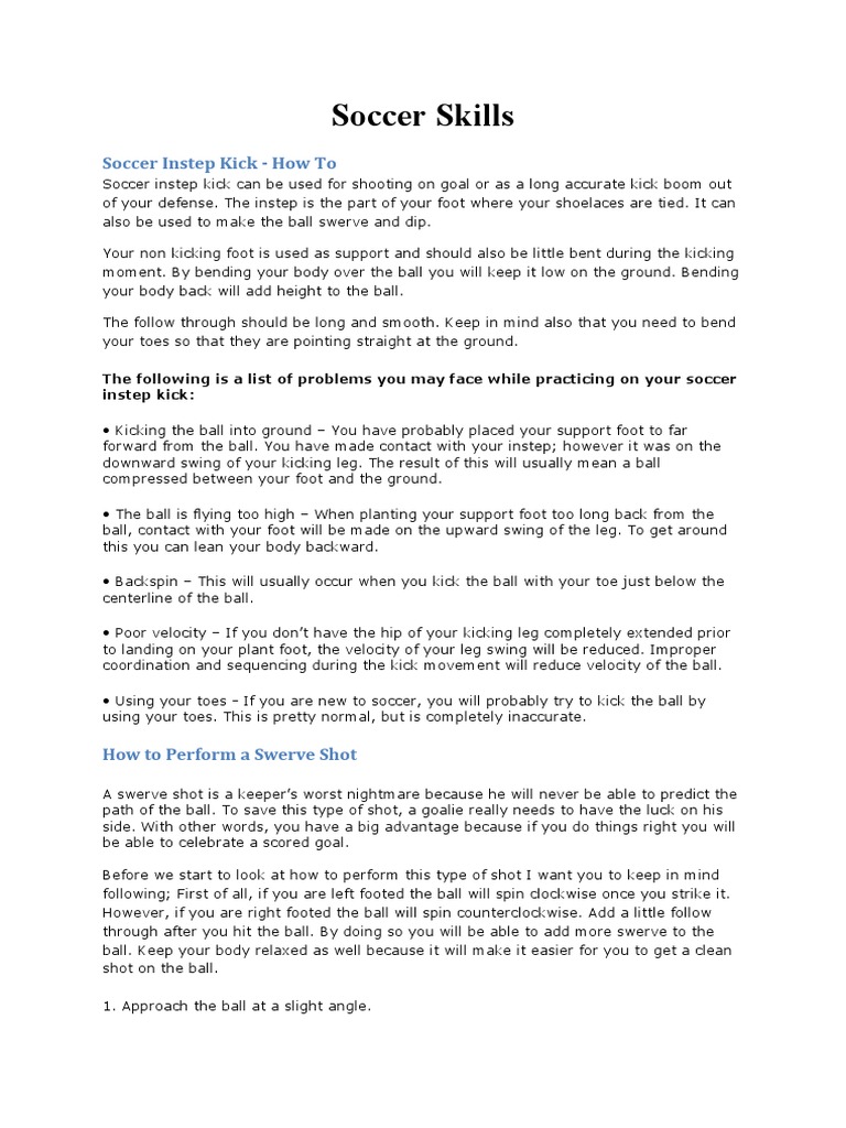 Soccer Skills: Soccer Instep Kick - How To | PDF | Association Football ...