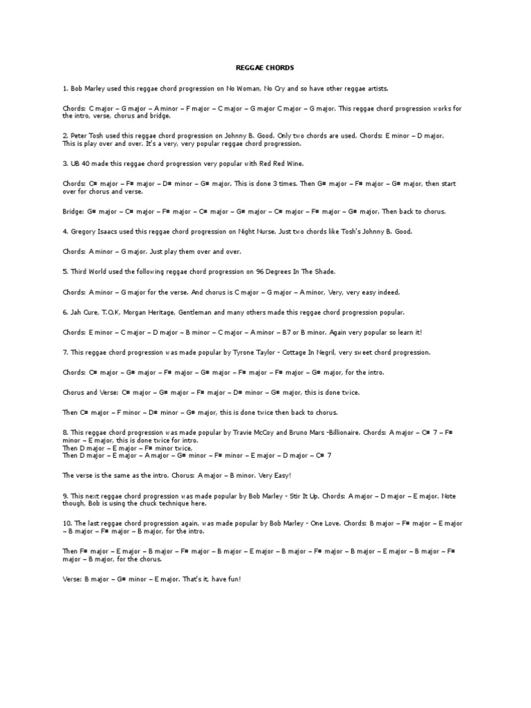Reggae Chords | PDF | Reggae | Song Structure