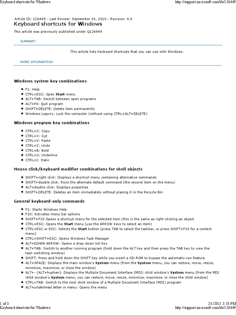 Keyboard Shortcuts For Windows | PDF | Keyboard Shortcut | Computer ...