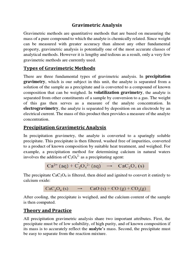 Overview of Gravimetric Analysis Methods | PDF