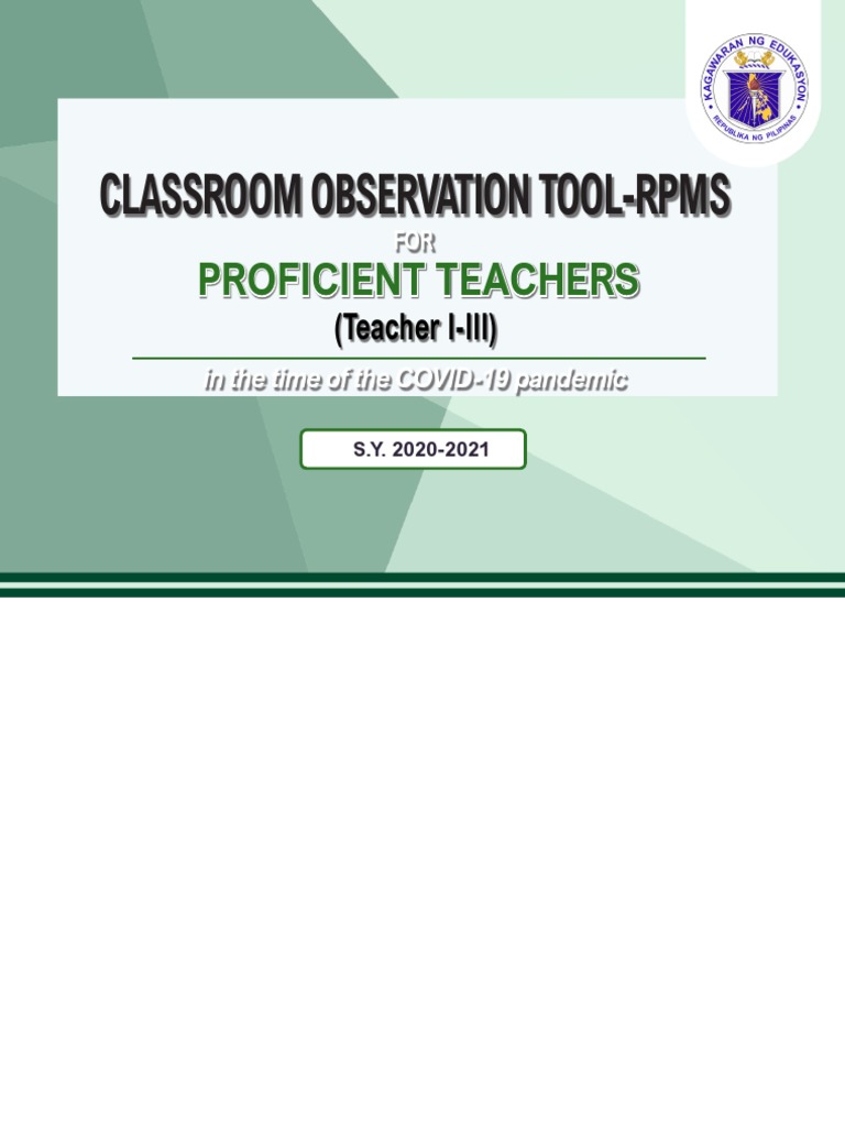 Classroom Observation Tool Rpms Proficient Teachers Pdf Teachers
